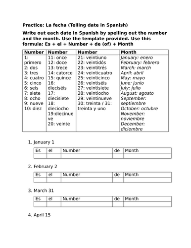 Practice: La fecha (Telling date in Spanish) | Teaching Resources