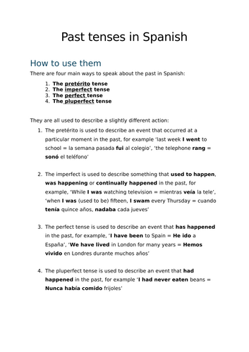 Spanish verbs - past tenses | Teaching Resources Spanish verbs - past tenses | Teaching Resources