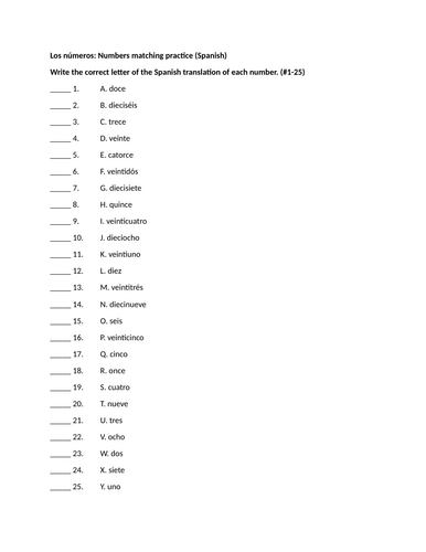 Los números: Numbers matching practice (Spanish) | Teaching Resources