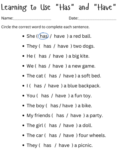 using has and have kindergarten worksheets - exercises of has and have ...