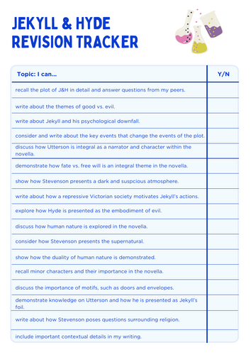 GCSE Jekyll and Hyde Revision Tracker | Teaching Resources