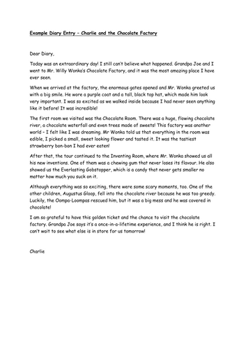 Example Diary Entry - Charlie and the Chocolate Factory | Teaching ...