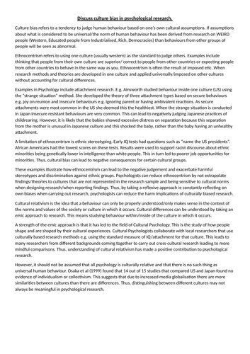 Culture bias Issues and Debates Essay 16 Mark Model Answer AQA ...