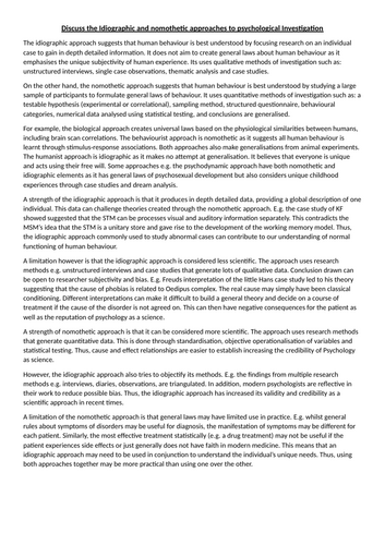 Nomothetic Idiographic Issues and Debates Essay 16 Mark Model Answer ...
