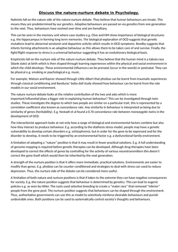Nature Nurture Issues and Debates Essay 16 Mark Model Answer AQA ...