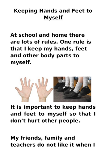 Keeping hands and feet to myself social story | Teaching Resources
