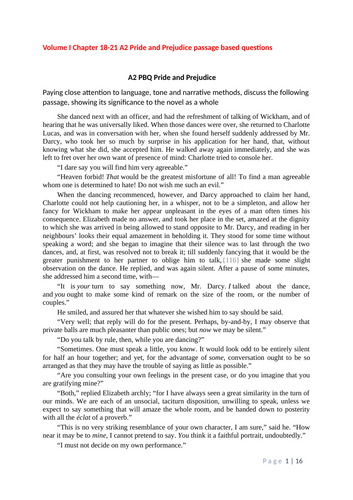CIE A2 Pride and Prejudice Vol I Ch 18 to 21 8 x passage based qu with ...