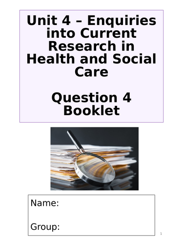 Unit 4 Research in H&SC - Ready to teach (whole unit and 4 booklets for ...