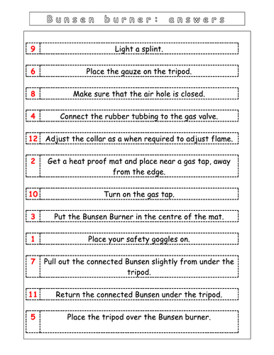 Year 7 Introduction L3 Bunsen Burner Worksheet Teaching Resources
