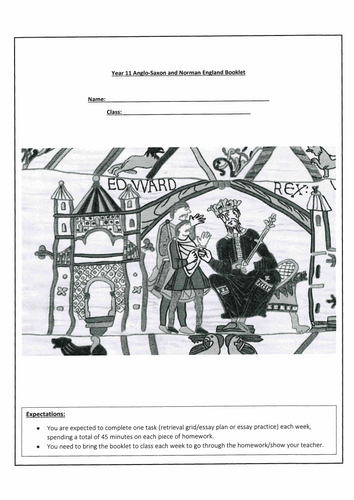 GCSE Edexcel Anglo Saxon Homework Booklet | Teaching Resources