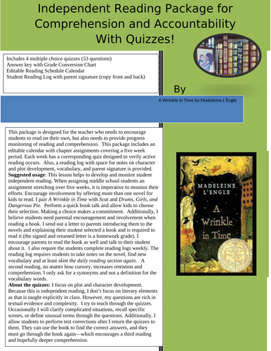 A Wrinkle in Time Independent Reading Package with Quizzes! | Teaching ...