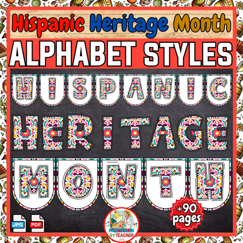 Hispanic Heritage Month Bulletin Board Set Lettering styles-Classroom ...