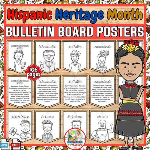 Hispanic Heritage Month biography coloring posters bulletin board-class ...