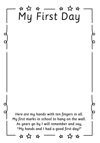 My First Day Handprint Poem | Teaching Resources