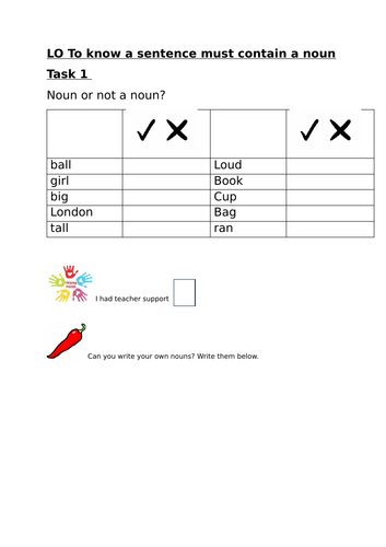 To know a sentence must contain a noun | Teaching Resources