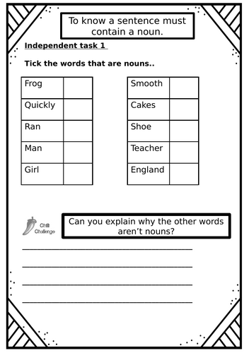 To know a sentence must contain a noun | Teaching Resources