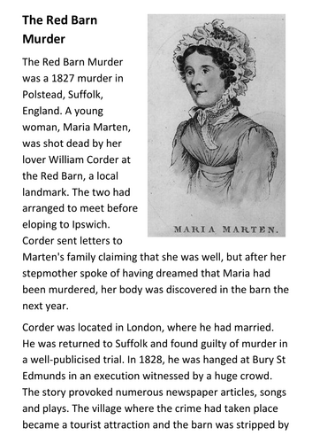 The Red Barn Murder Handout | Teaching Resources