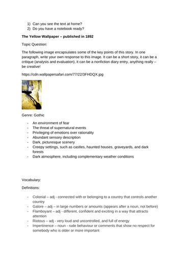 Yellow Wallpaper by Charlotte Perkins Gilman | Teaching Resources