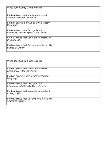 OMAM Curley's Wife Lessons x 3 | Teaching Resources