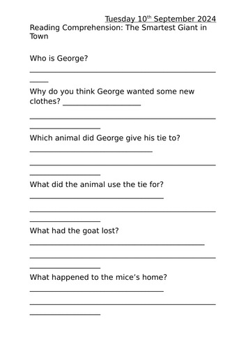 KS1 Reading: The Smartest Giant in Town | Teaching Resources KS1 Reading: The Smartest Giant in Town | Teaching Resources