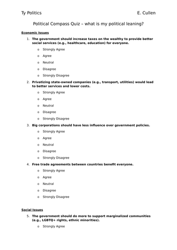Political Compass Quiz - What is my political leaning? | Teaching Resources