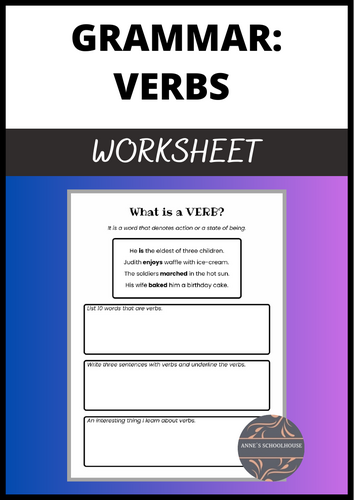 Verbs Worksheet - Grammar for Middle and High School | Teaching Resources