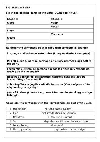 KS3 los deportes - jugar y hacer | Teaching Resources