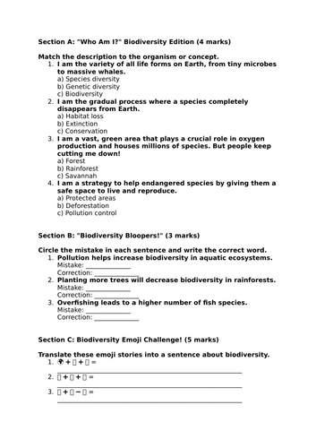 Biodiversity Fun Worksheet | Teaching Resources Biodiversity Fun Worksheet | Teaching Resources