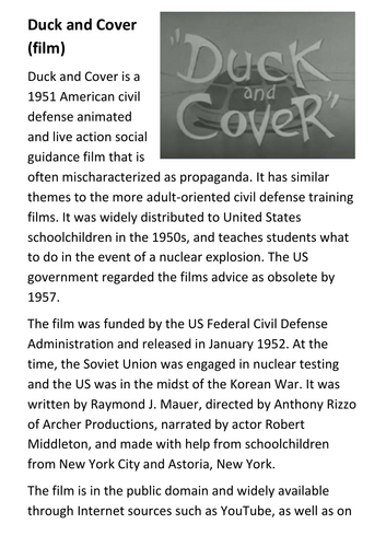 Duck and Cover (film) Handout | Teaching Resources