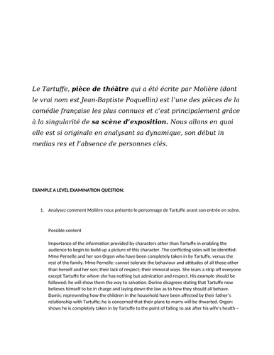 A LEVEL FRENCH exam questions "Le Tartuffe" by Moliere | Teaching Resources
