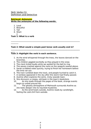 Verbs Grammar Worksheets 4 days | Teaching Resources