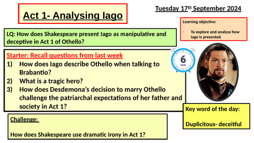 Othello Act 1 (Iago) Detailed lesson | Teaching Resources