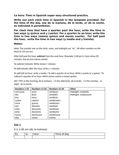 La hora: Time in Spanish super easy structured practice | Teaching ...