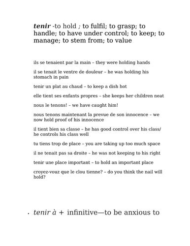 FRENCH A LEVEL revision: the multifaceted verb TENIR | Teaching Resources