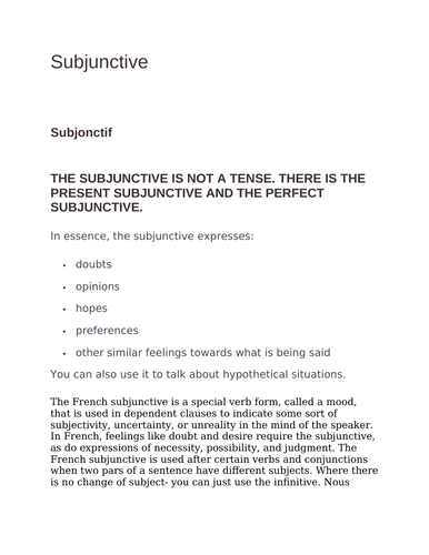 A LEVEL FRENCH revising the subjunctive mode | Teaching Resources