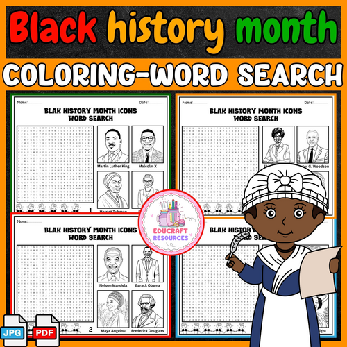 Black History Month Coloring word search | 46 black Heroes Digital ...
