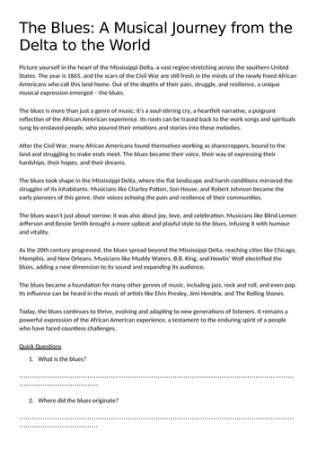 KS3 Music Cover - History of the Blues | Teaching Resources