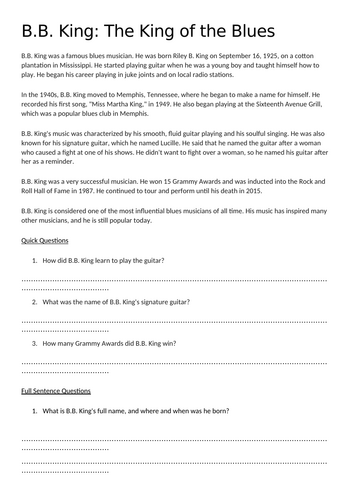 KS3 Music Cover - B.B. King: The King of the Blues | Teaching Resources