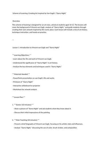 Van Gogh's Starry Night Lesson Plans | Teaching Resources
