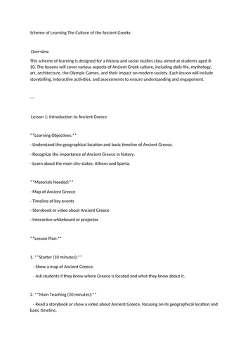 The Culture of Ancient Greece History Lessons | Teaching Resources