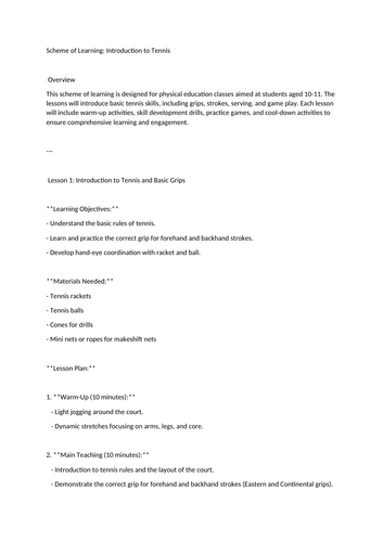 PE - Teaching Tennis | Teaching Resources