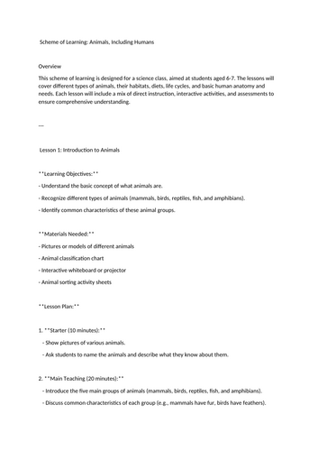 Science Lesson Animals including Humans | Teaching Resources