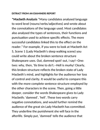 GCSE English Literature revision "Macbeth" Lady Macbeth's sleepwalking ...