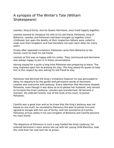 Home School Resource: an introduction to Shakespeare: full synopsis of ...