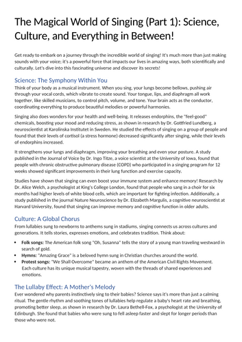 KS3 Music Cover - The Magical World of Singing (Part 1) | Teaching ...