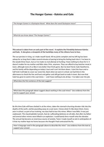 English GCSE Language Paper 1 Mock / Practice Hunger Games Gale ...