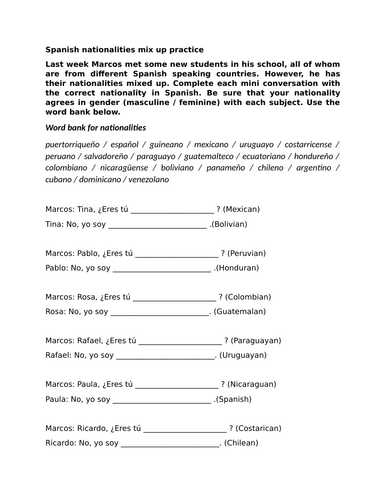 Spanish nationalities mix up practice | Teaching Resources
