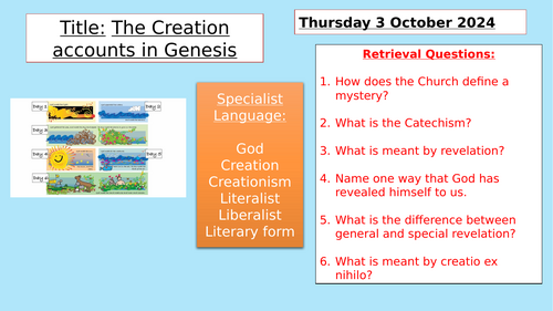 Y7 NEW KS3 CATHOLIC RED: CREATION ACCORDING TO GENESIS LESSON ...