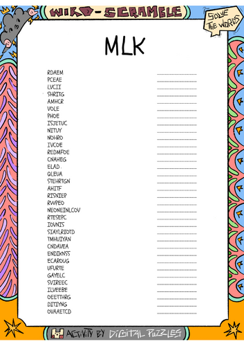 MLK word scramble puzzle worksheet activity | Teaching Resources