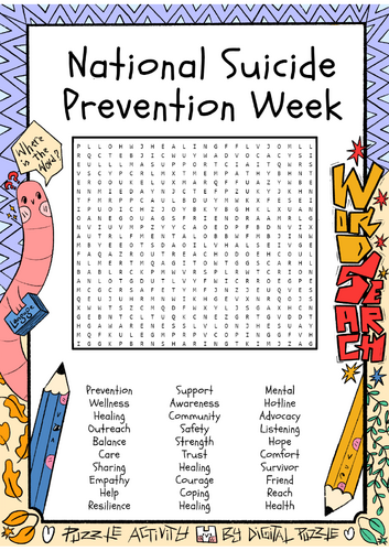 National Suicide Prevention Week Word Search Puzzle Worksheet Activity ...
